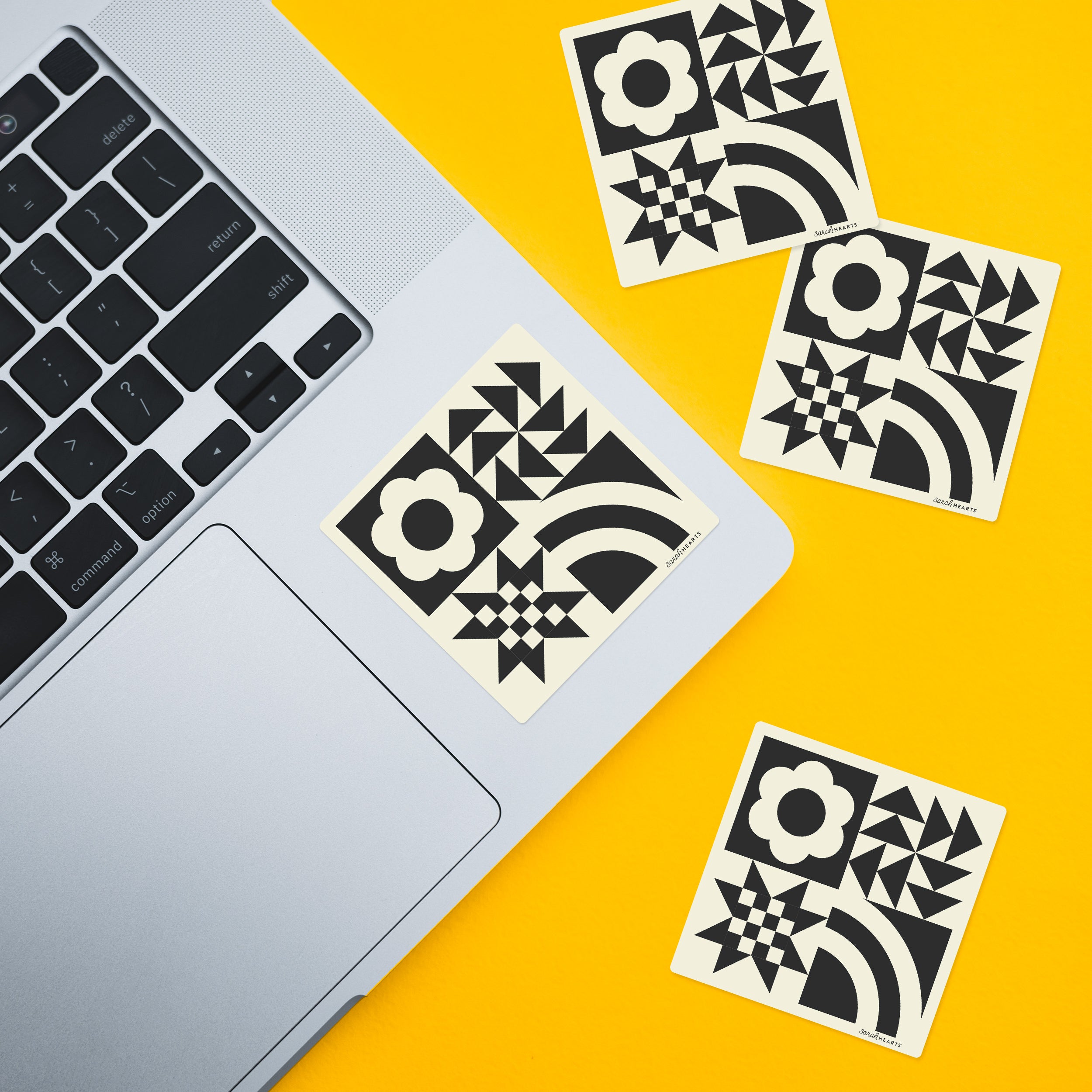 Black and White Quilt Block Sticker – Sarah Hearts