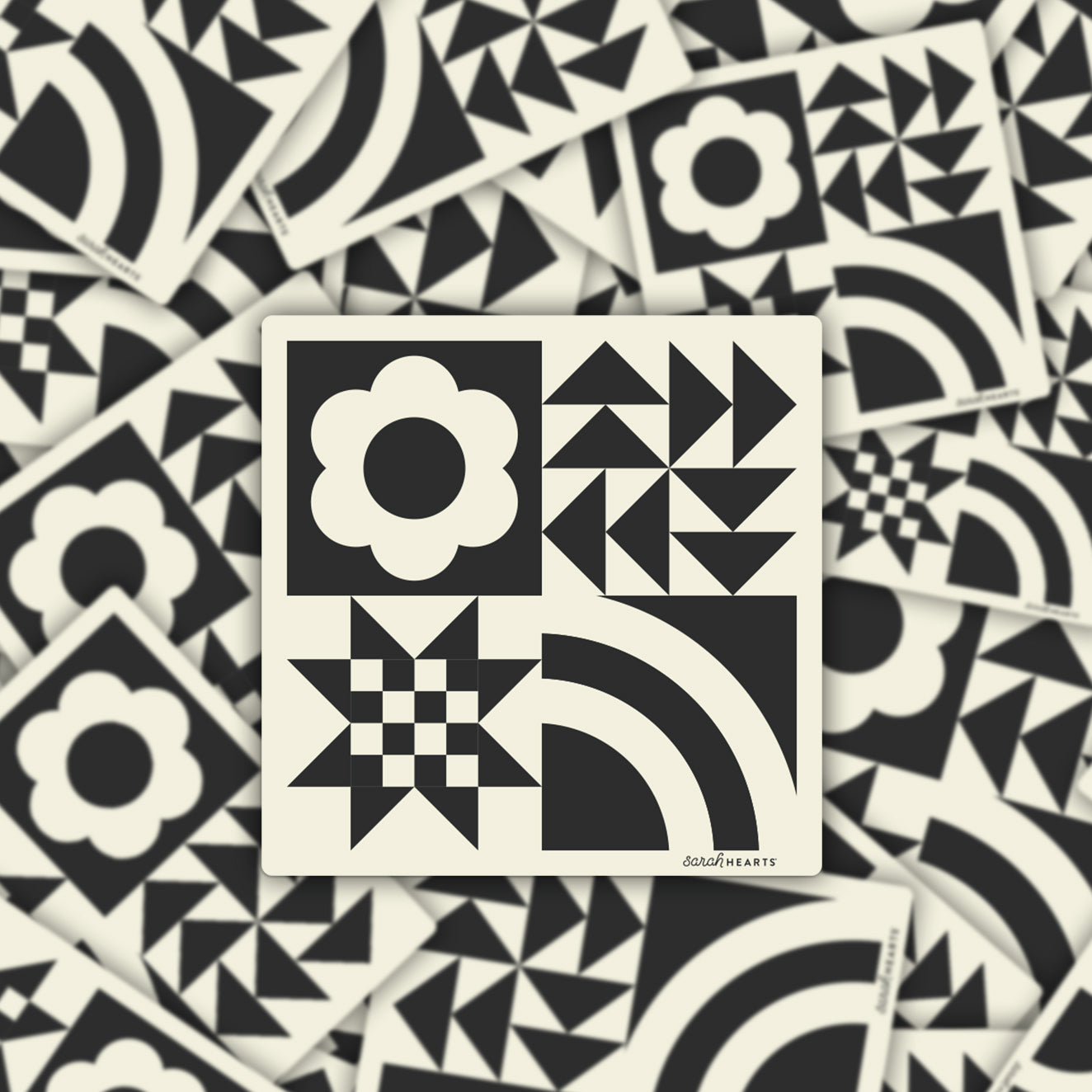 Black and White Quilt Block Sticker – Sarah Hearts